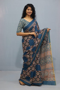 Buy Cotton Mulmul Saree Hub Blocked Printed, Self Design, Dyed, Printed, Floral Print, Color ...
