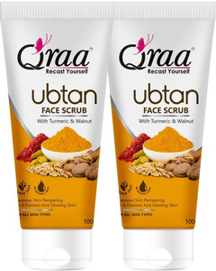 Qraa Ubtan Face Scrub With Turmeric & Walnut For Glowing & Hydrating Skin|Pack of 2 Scrub ...