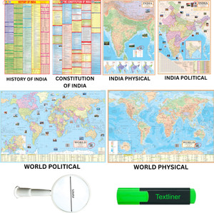 (COMBO OF 6 MAPS/CHARTS WITH COMPLIMENTARY HIGHLIGHTER & MAGNIFYING GLASS) INDIAN Constitution ...