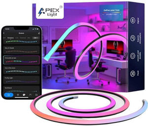 APEX LIGHT RGBIC Gaming Lights, 3M/10ft Neon Rope Lights Soft Lighting for Gaming Desks Light ...