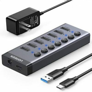 Ugreen 7 Port USB 3.0 Powered Hub With 4 Fast Charge Slots, 12V/2A Power Adapter Smart Switch ...