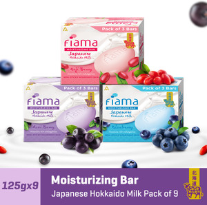 FIAMA Moisturising Soap Bars, Japanese Hokkaido Milk & Berries, 125gX9, Nourished Skin - Price ...