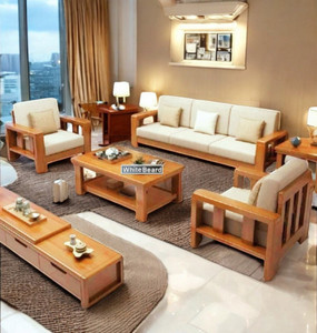 WhiteBeard Premium Sheesham Wood 5 Seater Sofa Set/Home,Office,Living Room,Cafe,Hotel, Fabric 3 ...