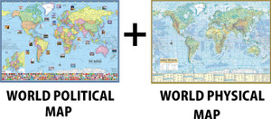 WORLD POLITICAL & PHYSICAL MAP CHART (Pack of 2) Both Map size : 40"x28 ...