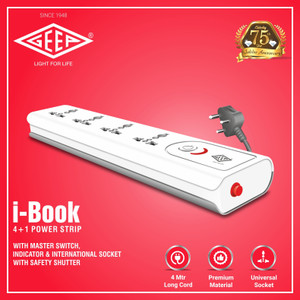 Geep 4 Universal Socket, 1 Switch Power Extension Board with 4 Meter Long Cable Surge 4 Socket ...