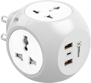 EMBox Multi Plug Universal Socket 10 A with 1 Type C Port and 2 USB Ports (cordless) 4 Socket ...