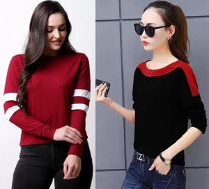 RYTE STYLE Colorblock Women Round Neck Black T-Shirt - Buy RYTE STYLE Colorblock Women Round ...