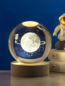 BITSY BLOOM 3D Crystal Ball Lamp | Night Light with Wooden Base | Starry Walk Style Table Lamp ...