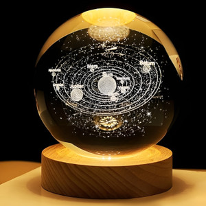 BITSY BLOOM 3D Crystal Ball Lamp | Night Light with Wooden Base | Solar System Style Table Lamp ...