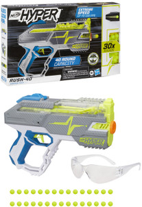 Nerf Hyper Rush-40 Pump-Action Blaster, 30 Hyper Rounds, Holds Up to 40 Rounds Guns & Darts ...
