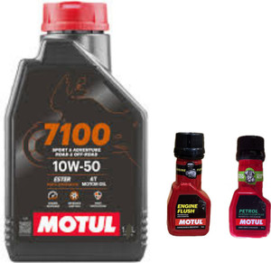 MOTUL 7100 4T 10W-50(1liter)+Engine flush(50ml)+Petrol system clean(50ml)combo Full-Synthetic ...