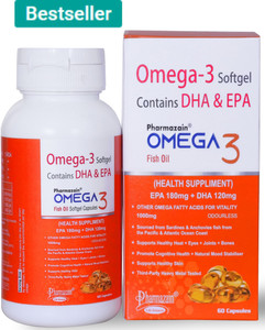 PHARMAZAIN LIFE SCIENCES Omega 3 Fish oil 1000 mg with 180 mg EPA & 120 mg DHA for brain, heart ...
