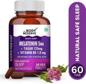 THE BODY RESERVE Melatonin Tablets 5 mg & Tagar for Natural Deep Sleep, Muscle & Nerve ...