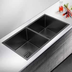 chirag Kitchen Sink 37 Inch (37x18x10) Handmade Double Bowl Black Stainless Steel Sink CSS3718B ...