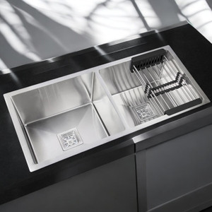 chirag Kitchen Sink 45x20x10 Double Bowl, 45 Inch, SS304, 16-Gauge Stainless Steel Sink CSS4520M ...