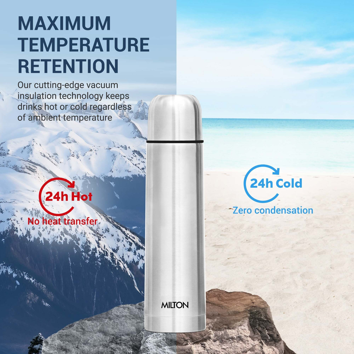 MILTON Eco-Flip 750 Thermosteel Vacuum Insulated Flask, 24 Hrs Hot ...