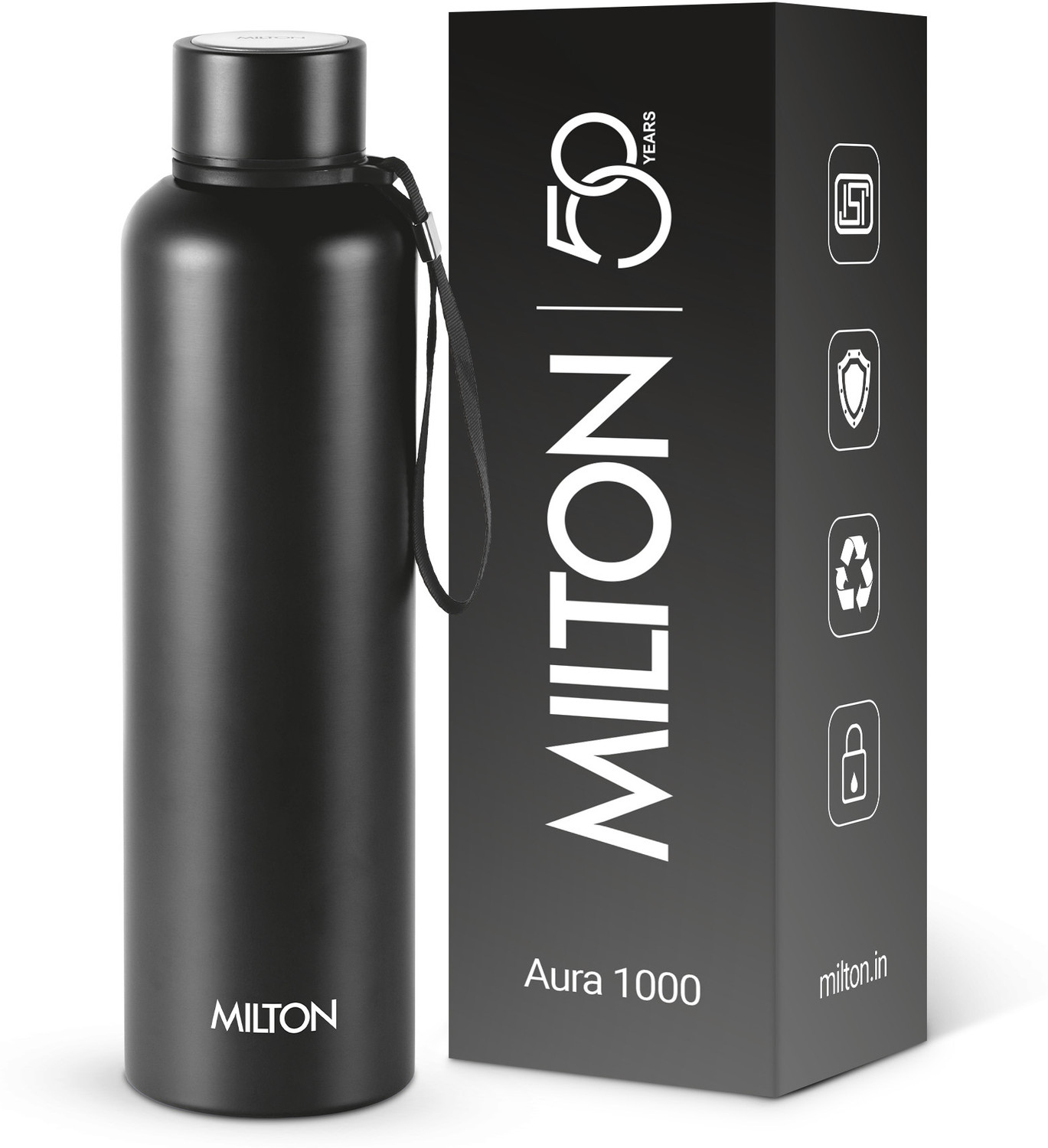 MILTON Aura 1000 Thermosteel Water Bottle, ISI Certified, 24 Hr Hot and ...