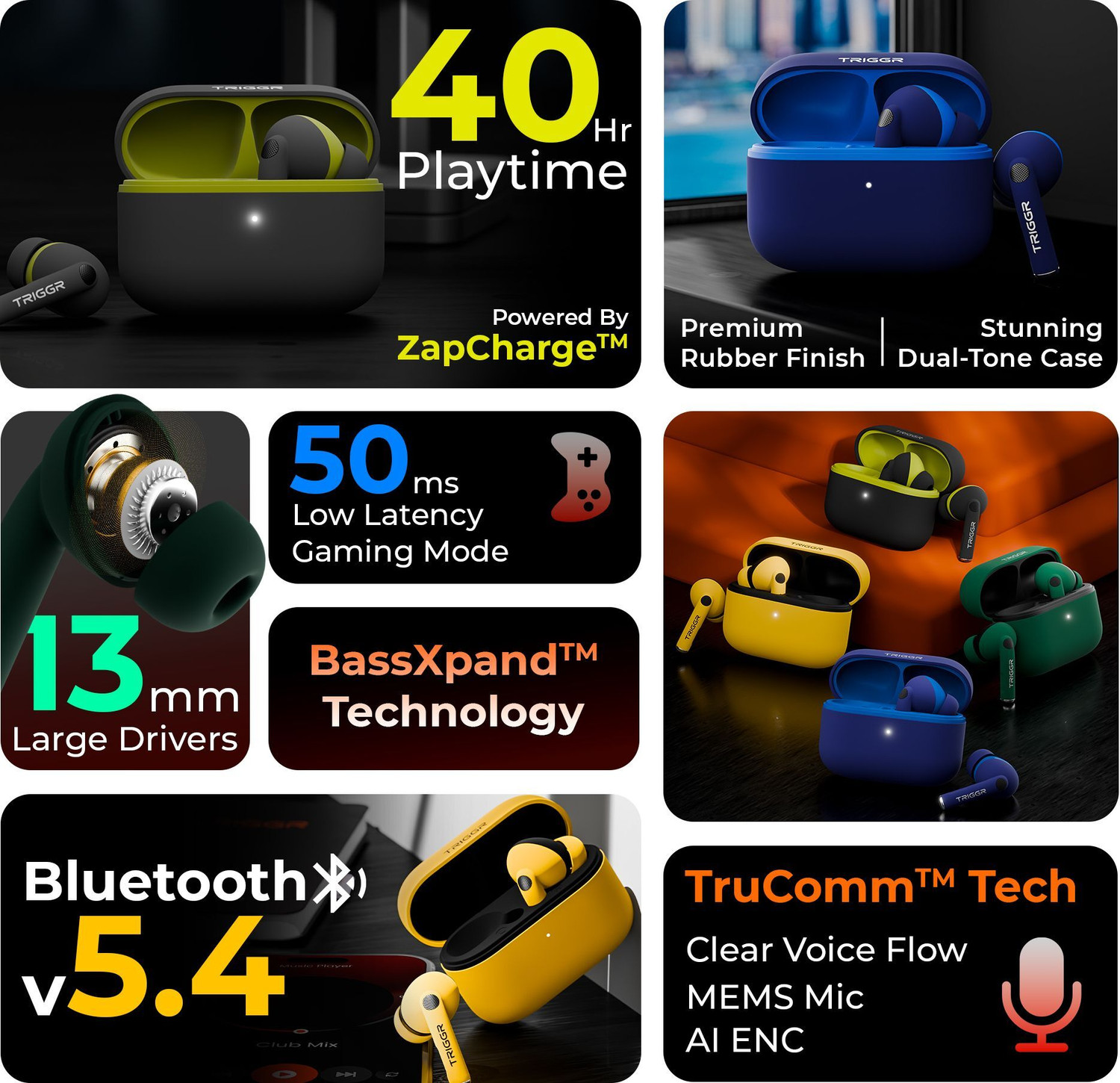 TRIGGR Ultrabuds N4 with Premium Finish, Rubber Grip Design, 40H ...