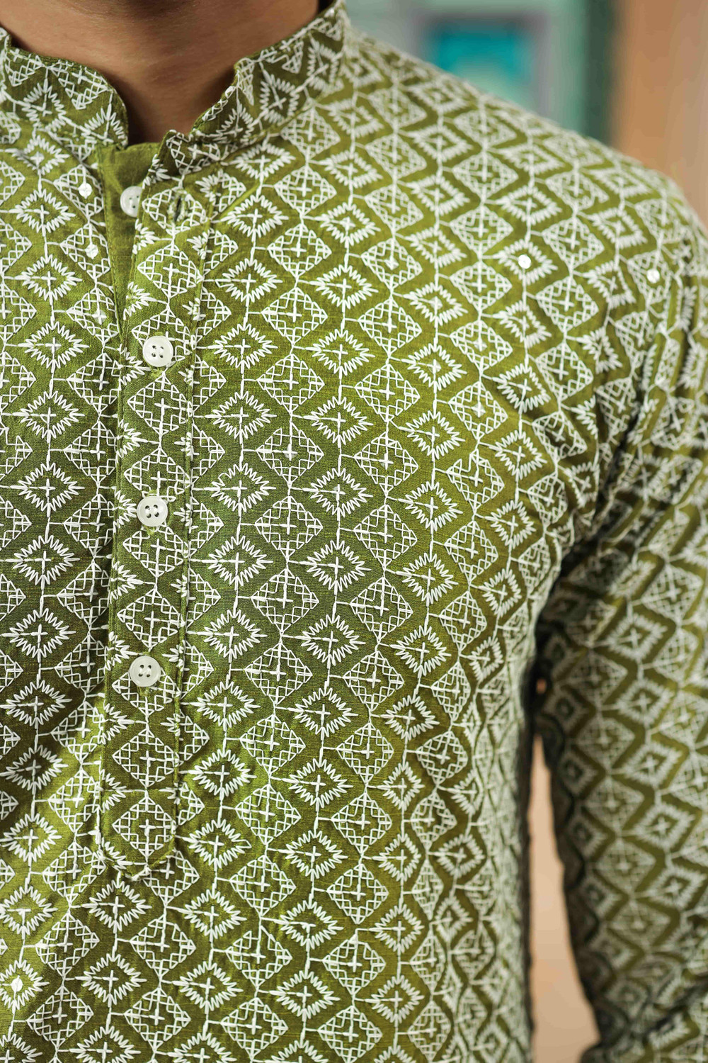 Svatantra Embroidered Khadi Silk Straight Kurta for Men (Dark Green ...