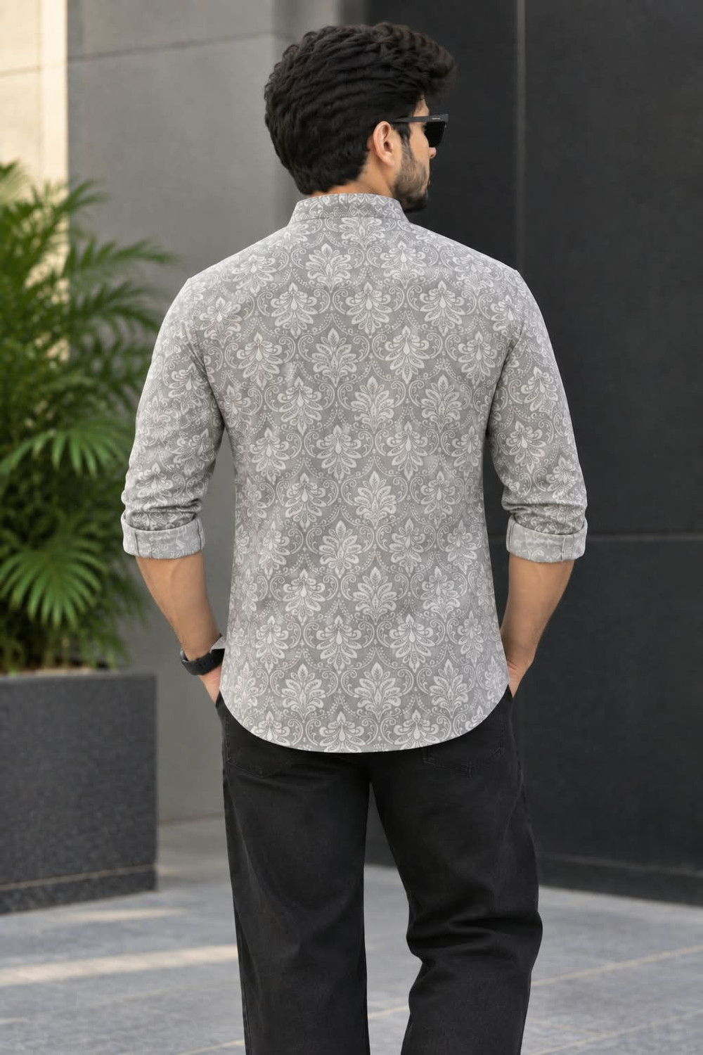 VLS Collection Floral Print Cotton Blend Asymmetric Kurta for Men (Grey ...