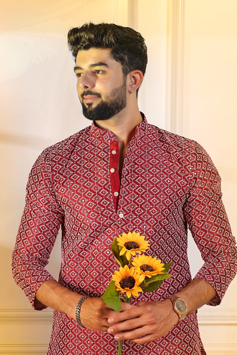 Svatantra Embroidered Khadi Silk Straight Kurta for Men (Maroon ...
