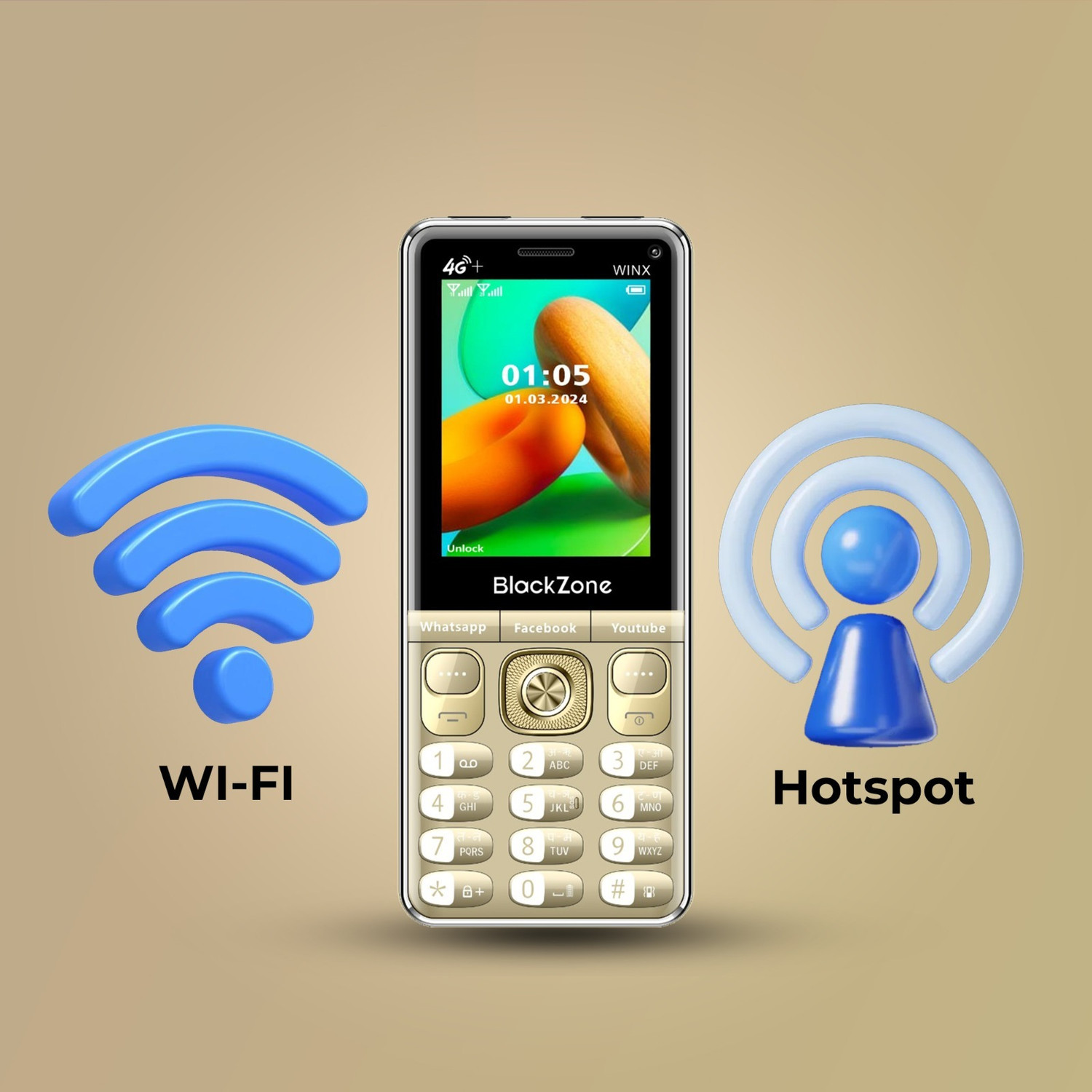 BlackZone WINX 4G+ Volte with 2.8 Inch keypad ,Touch Screen & Support ...