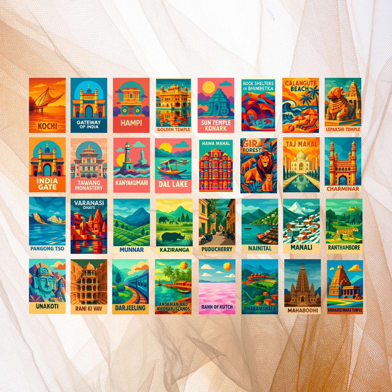32 Tourist Places Posters Set with Indian Heritage Paper Print - Places ...