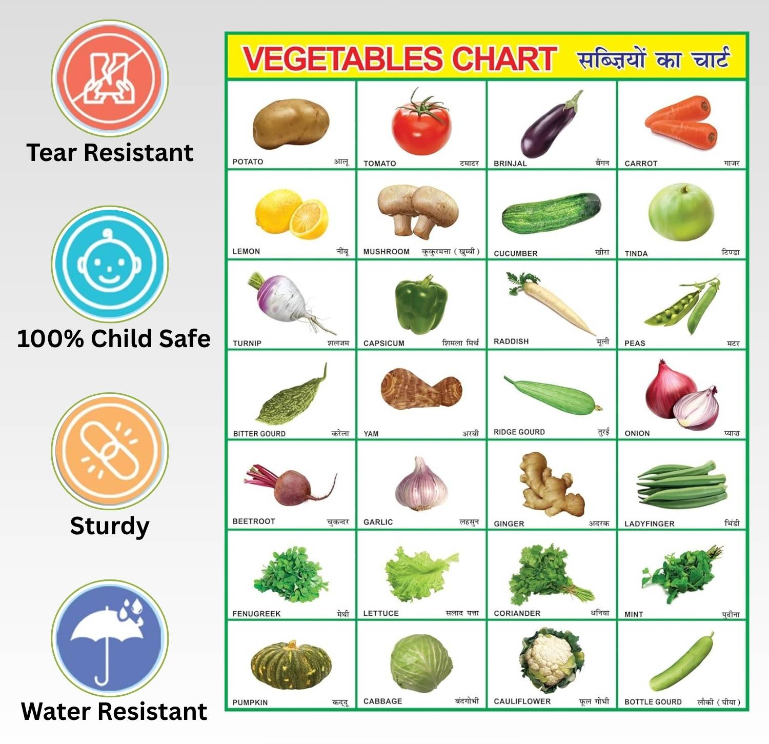 vegetables name ka chart