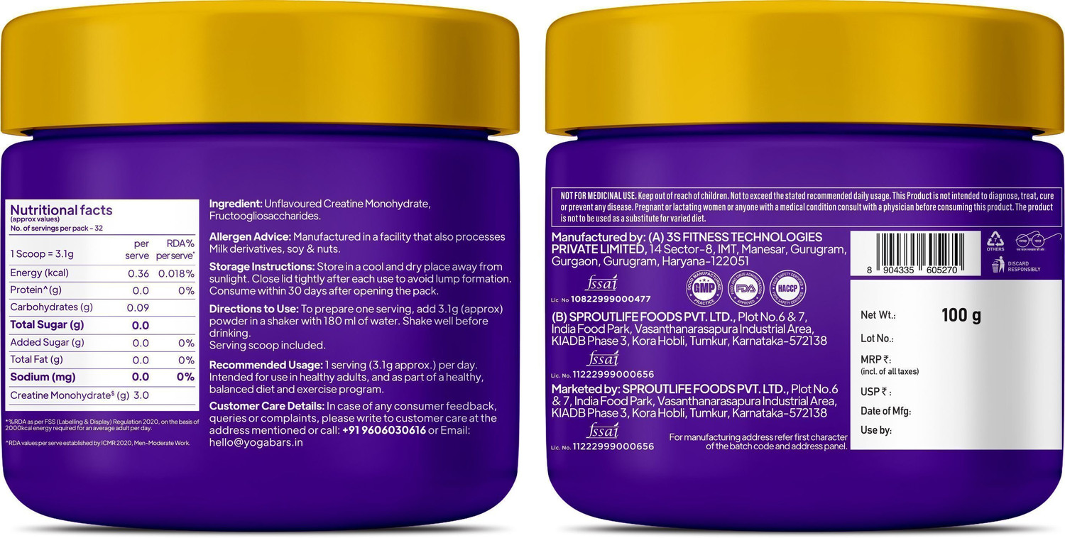 Yogabar Creatine Combo Monohydrate Pure- Packed for Strength ...
