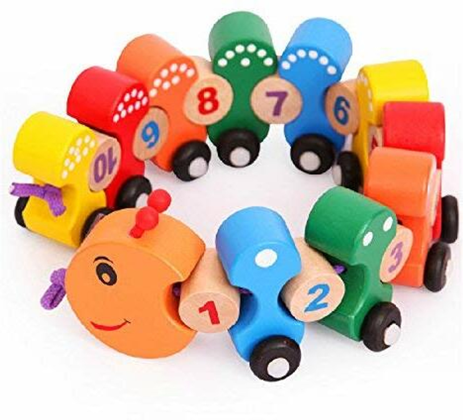TOYSTOREY Wooden Caterpillar Numbers lacing Pull Along Toy Numbers And ...