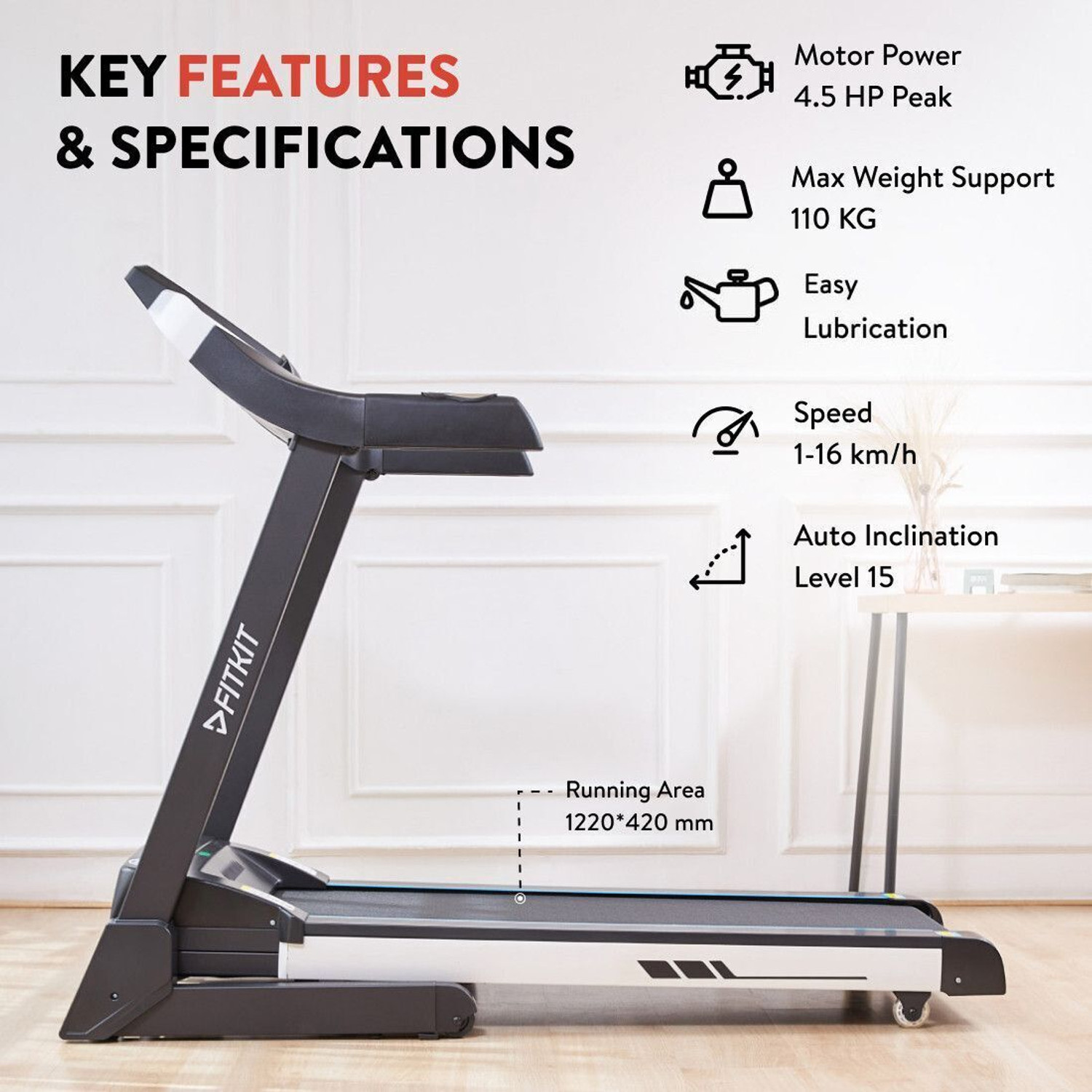 FITKIT FT200S 4.5HP Peak Max Weight: 110Kg & 12 Preset Program For Home ...