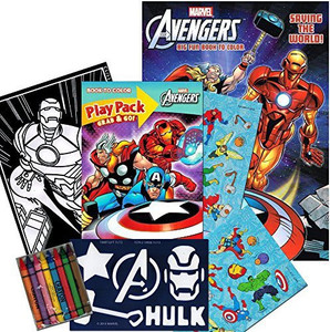 MARVEL Avengers Coloring Book and Avengers Play Set with Stickers ...