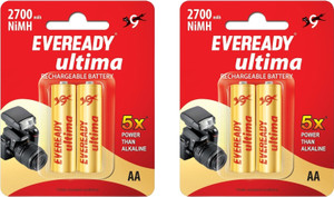 Eveready 2700 AA Mah 4 PCs (2 Packs of 2 Batteries) Rechargeable ...