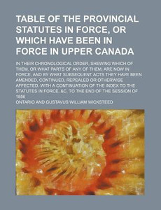 Table of the Provincial Statutes in Force, or Which Have Been in Force ...