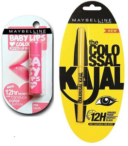 MAYBELLINE NEW YORK Colossal 0.35 g(Black) & Baby Lips Pink Lolita(4 g ...