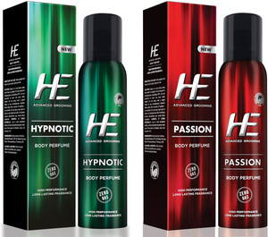 HE DEO Body Perfumed (PASSION) +(HYPNOTIC) 122 ML EACH Deodorant Spray ...