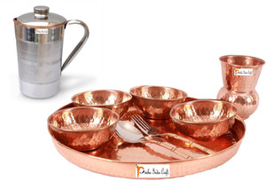 Prisha India Craft Pack of 9 Copper Indian Traditional Dinnerware ...