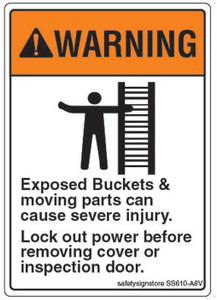 Safety Sign Store Warning: Exposed Buckets & Moving Parts Emergency ...