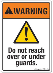 Safety Sign Store Warning: Do Not Reach Over Or Under Guards Emergency ...
