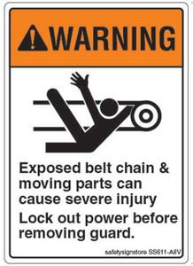 Safety Sign Store Warning: Exposed Belt Chain & Moving Parts Emergency ...