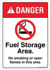 Safety Sign Store Danger: Fuel Storage Area. No Smoking. No Open Flames ...