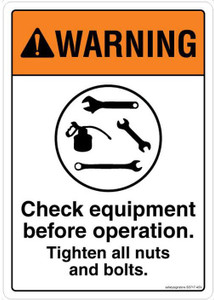 Safety Sign Store WARNING: Check Equipment Before Operation Emergency ...