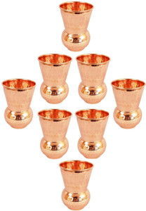Qubic Inc (Pack of 8) Copper Dholak Glass Hammered Set of 8 Glass Set ...