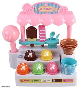 Memtes Mini Ice Cream Shop Toy Stand Pretend Play Set with Lights and ...