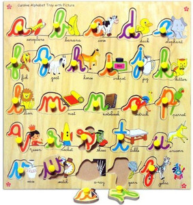 SKILLOFUN Cursive Alphabet Puzzle Tray With Picture And Knobs - Cursive ...