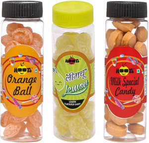 Hoots Orange Ball,Lemon Flavoured Candy & Milk Special Candy Pack of 3 ...