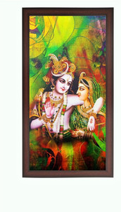 Sparkle Print Photo Of Radha Krishna In Brown Wooden Frame Big Fine Art ...