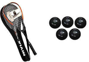 NIVIA Combo of two One 'Black Thorn' Squash racquet and five 'Dunlop ...