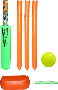 AKSHAT 7pc Plastic Kids Cricket Set Bat Ball Kit 3 Stumps - 7pc Plastic ...