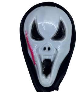 FUNCART White Long Chin Horror Face Mask With Red Centipede and Black ...